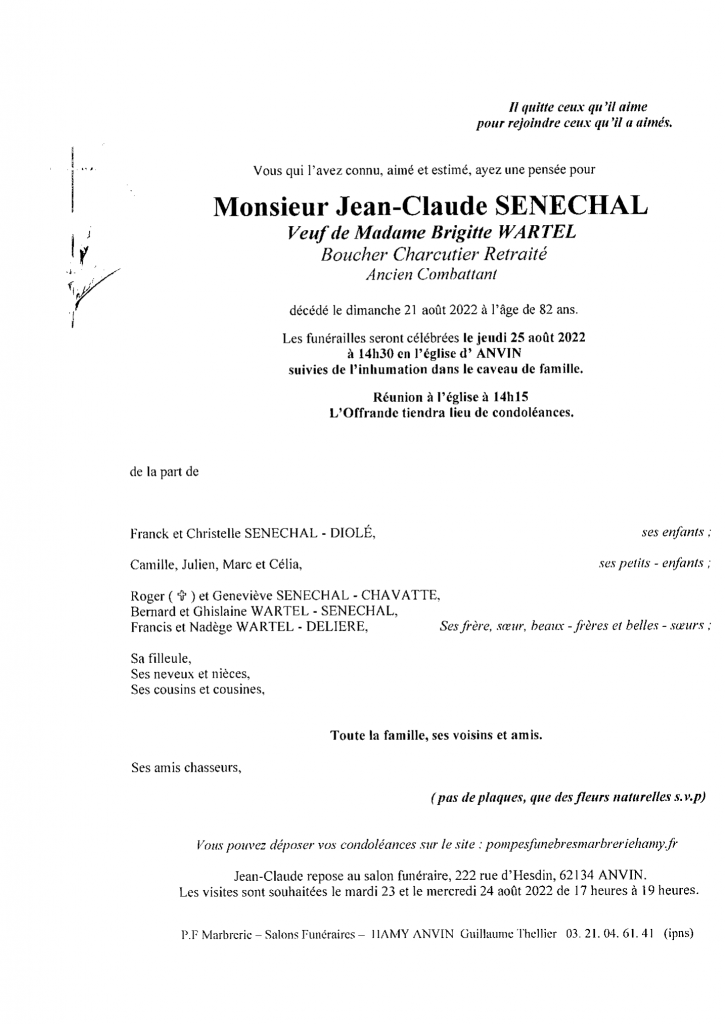 Monsieur Jean-Claude SENECHAL – pompesfunebresmarbreriehamy