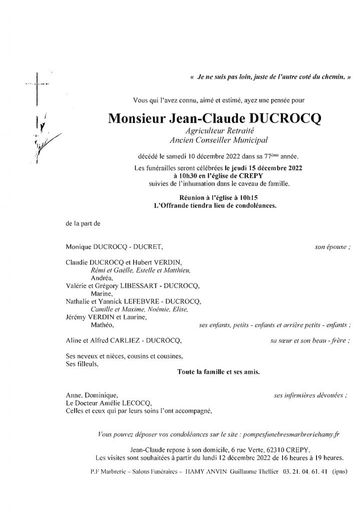 Monsieur Jean-Claude DUCROCQ – pompesfunebresmarbreriehamy