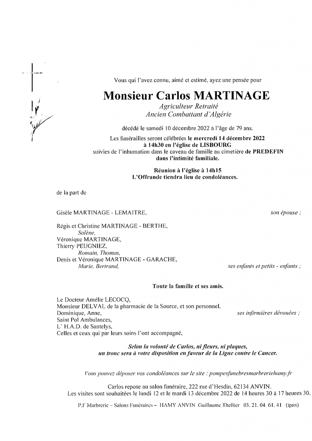 Monsieur Carlos MARTINAGE – pompesfunebresmarbreriehamy