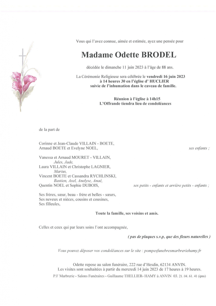 Madame Odette BRODEL – pompesfunebresmarbreriehamy