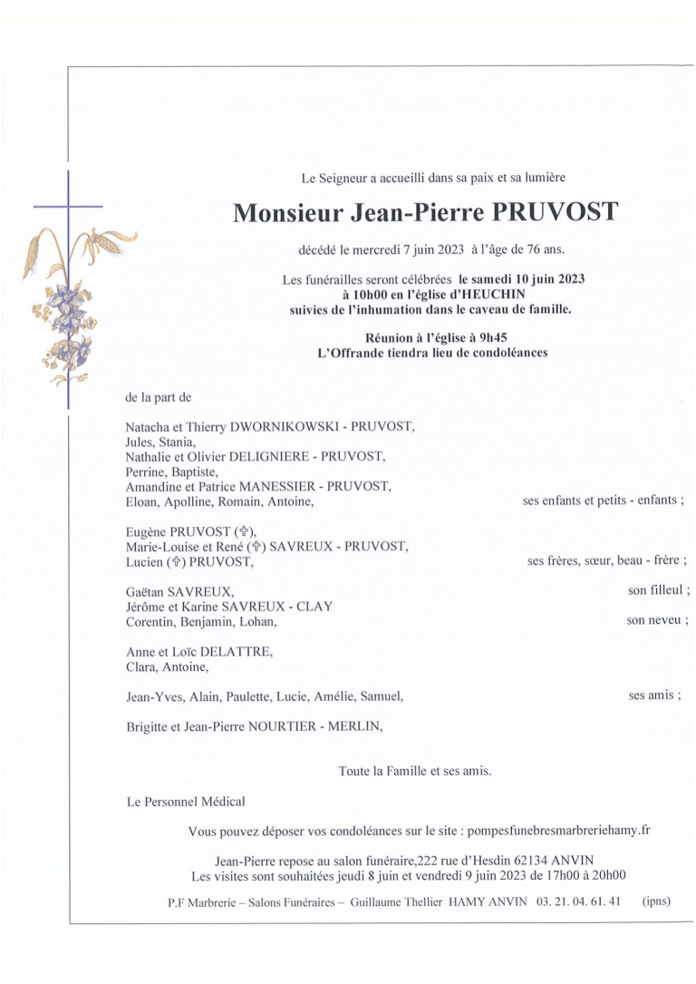 Monsieur Jean-Pierre PRUVOST – pompesfunebresmarbreriehamy