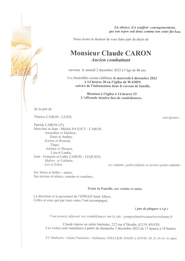 Monsieur Claude CARON – pompesfunebresmarbreriehamy