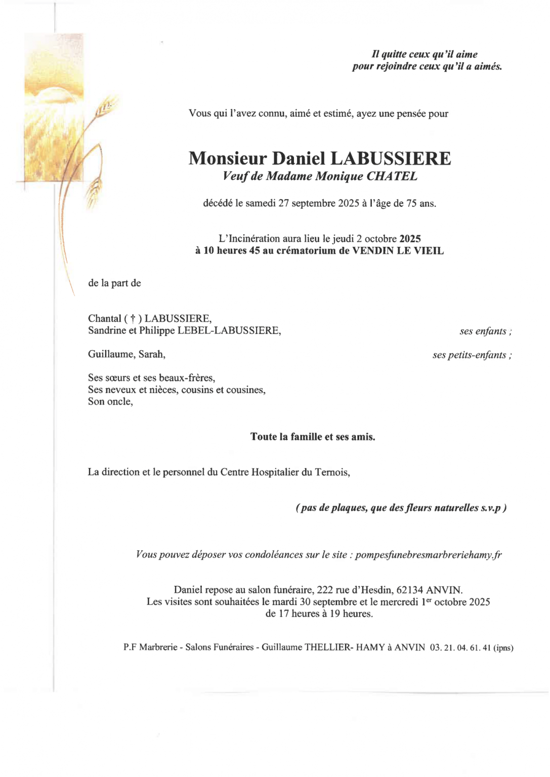 Monsieur Daniel LABUSSIERE – pompesfunebresmarbreriehamy